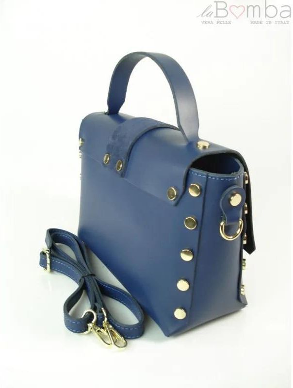 Kuferek listonoszka A5 złote dżety + zamsz granatowy Vera Pelle ...