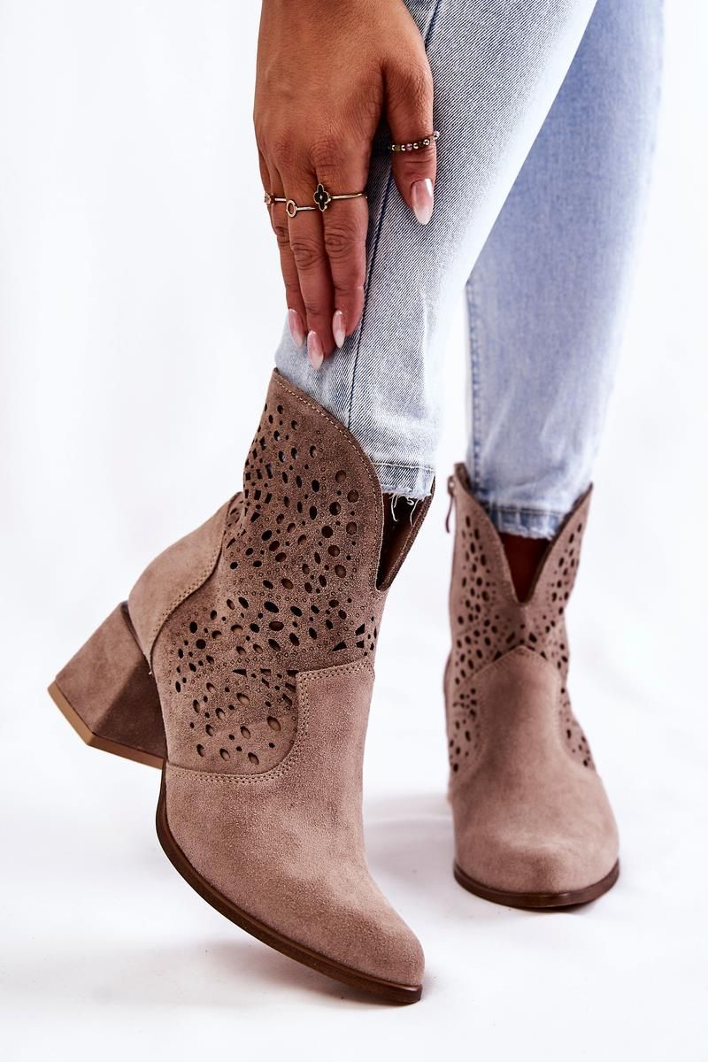 Ażurowe Botki Lewski Shoes 3166 Cappucino - Ceny i opinie - Ceneo.pl