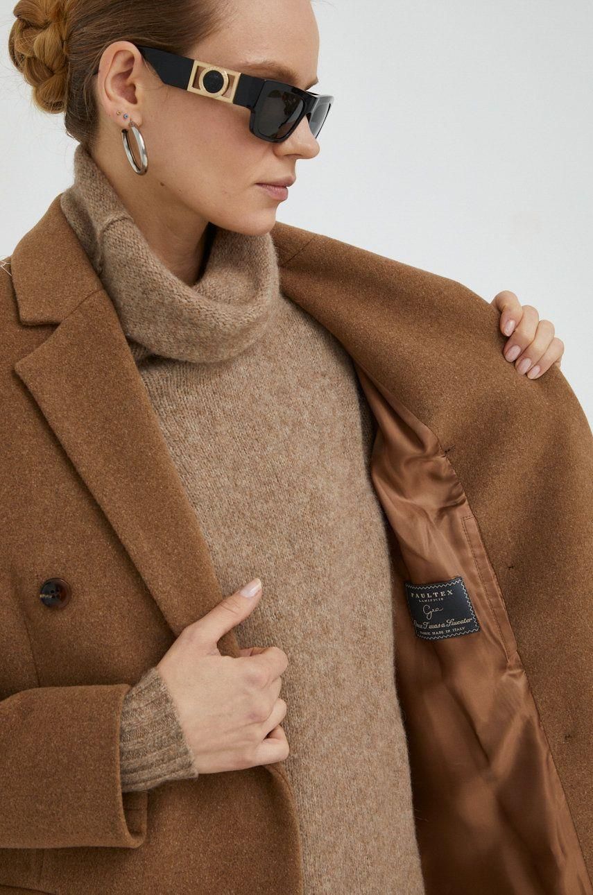 Samsoe Samsoe płaszcz damski kolor brązowy przejściowy dwurzędowy ...