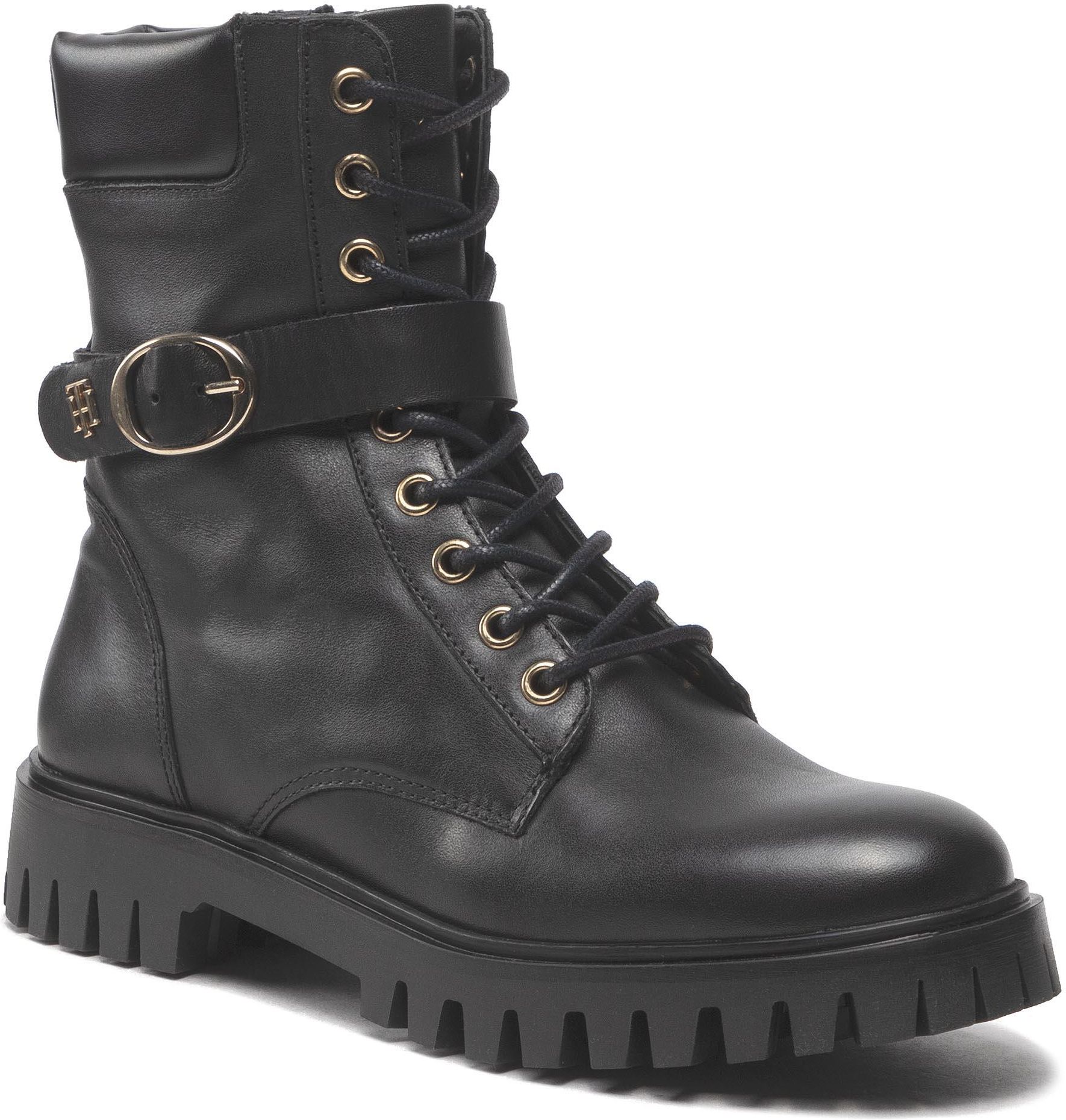 Trapery TOMMY HILFIGER - Buckle Lace Up Boot FW0FW06734 Black BDS - Ceny i opinie - Ceneo.pl