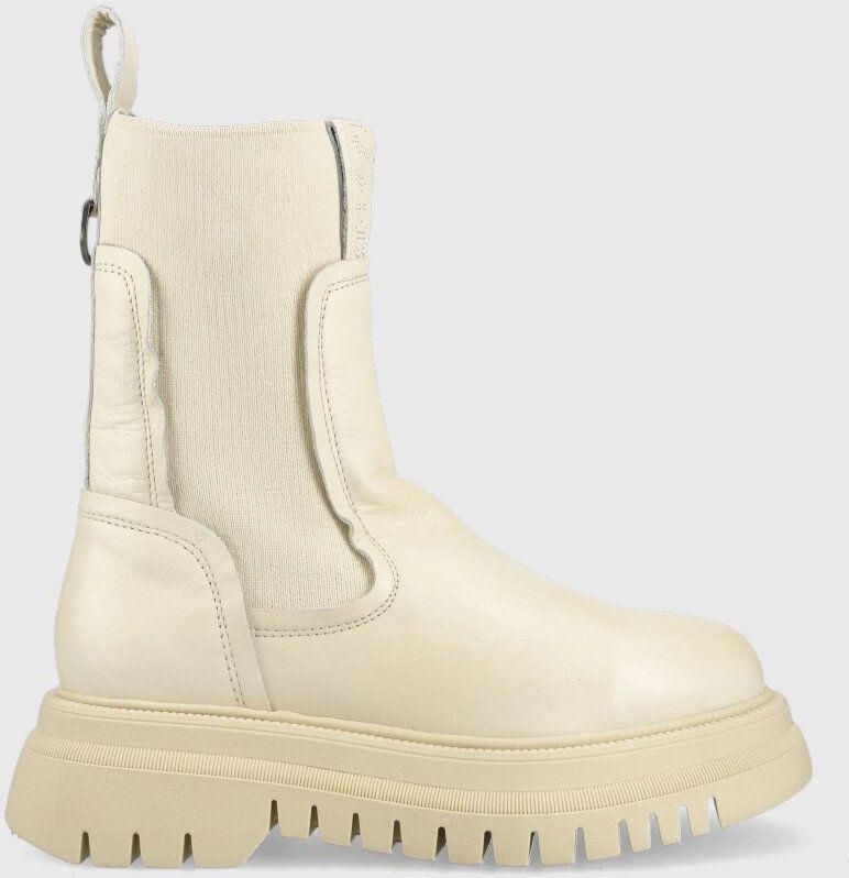 Buffalo sztyblety skórzane Shade Sock Chelsea damskie kolor beżowy na ...