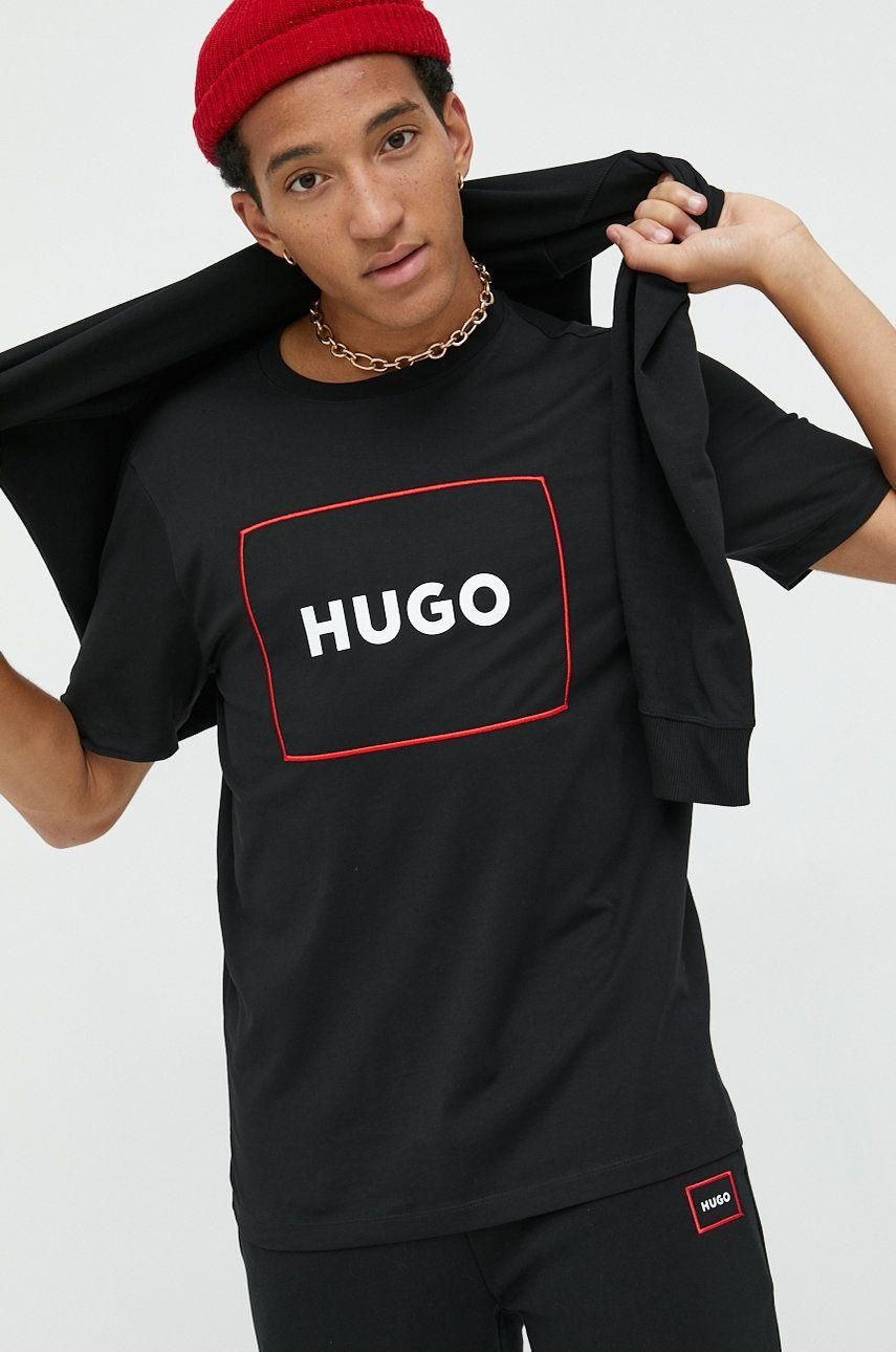 HUGO t-shirt bawełniany kolor czarny z nadrukiem - Ceny i opinie - Ceneo.pl