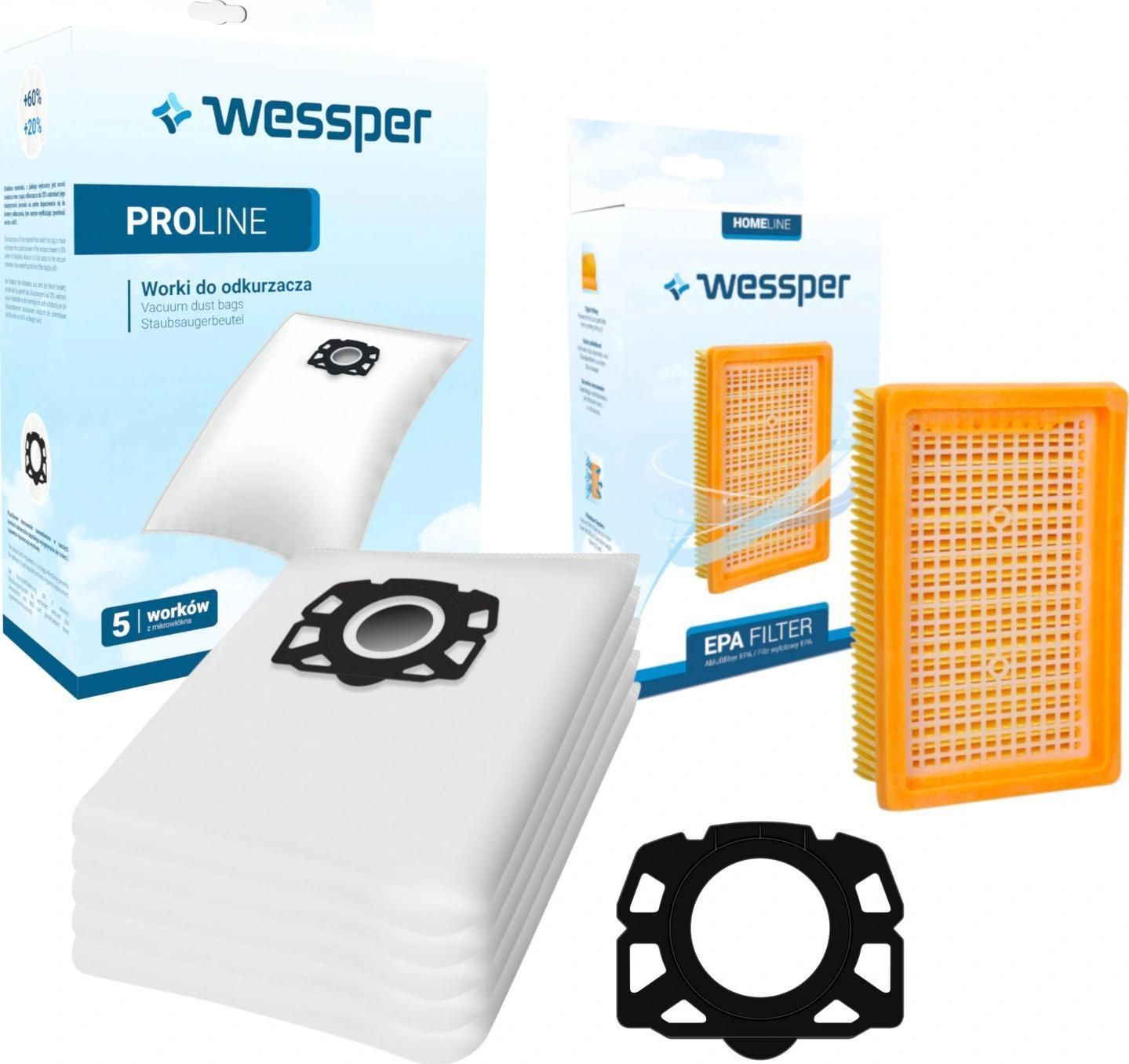 Worek do odkurzacza Wessper Worki 5szt. + Filtr Do Karcher Wd4 Wd5 Wd6 ...