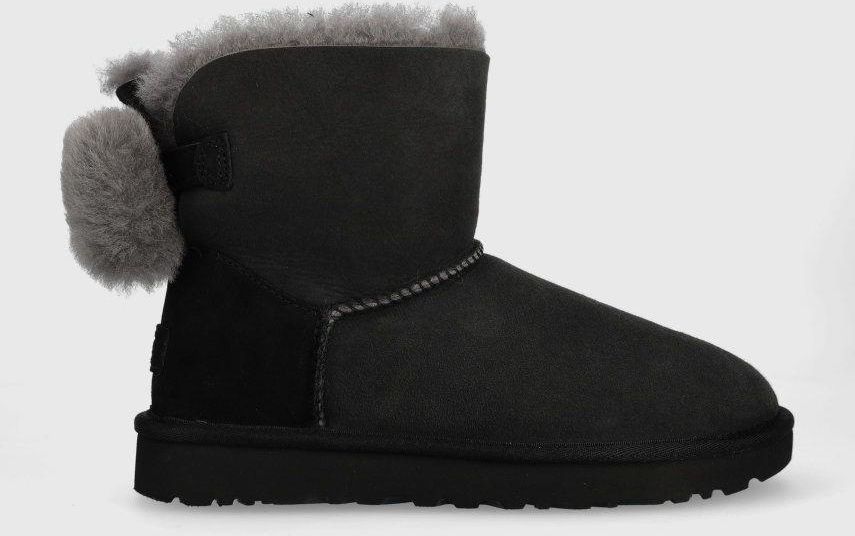 UGG śniegowce zamszowe dziecięce W Mini Bailey Fuzzy Bow kolor czarny ...