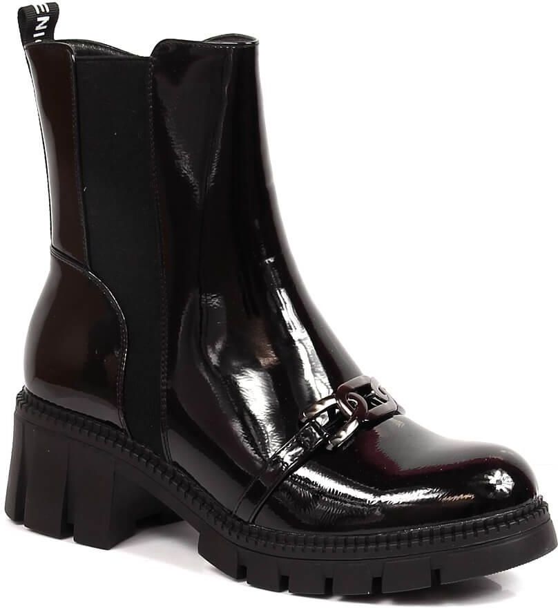 Botki lakierowane na klocku i platformie z łańcuchem ocieplane czarne Potocki - Ceny i opinie ...