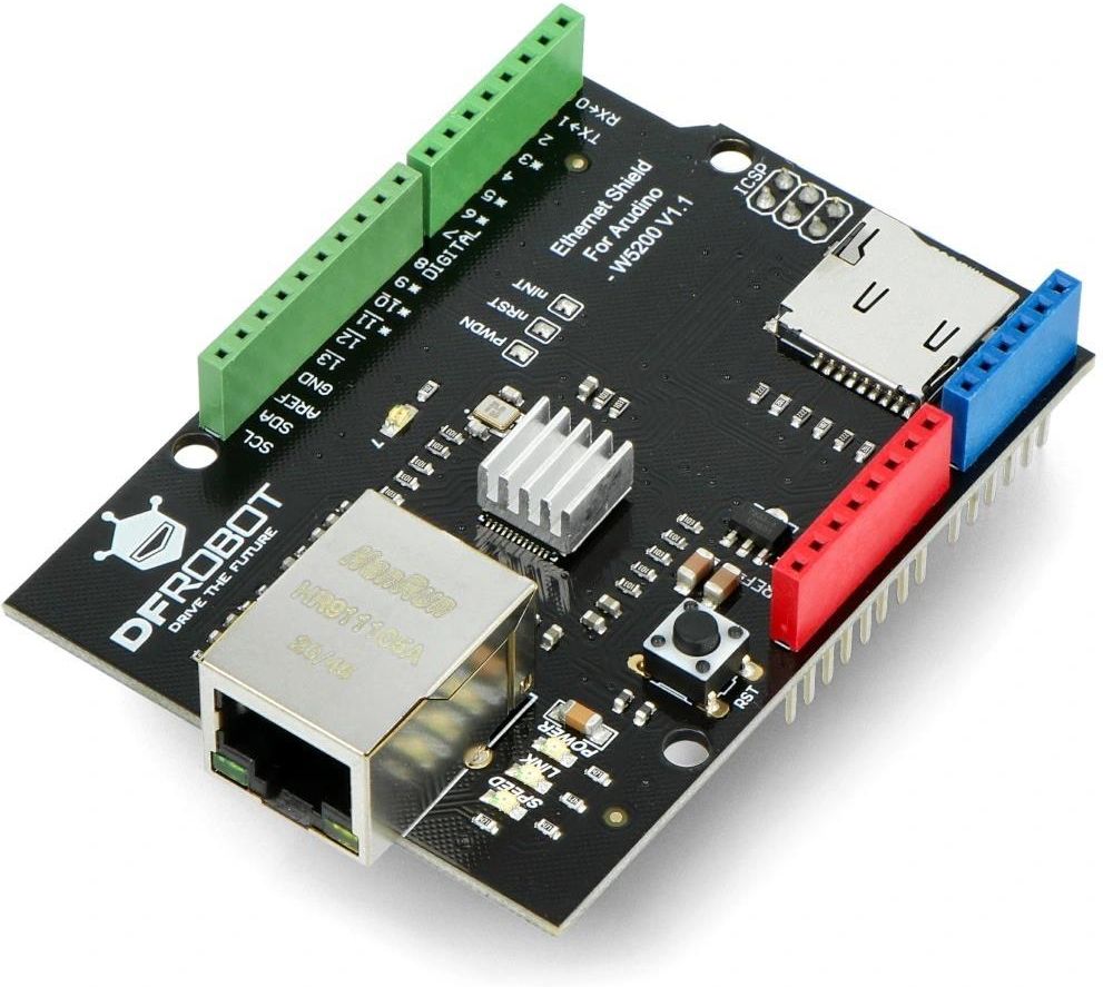 Mikrokontroler Dfrobot Ethernet Shield - W5200 v1.1 z czytnikiem kart microSD - nakładka do ...