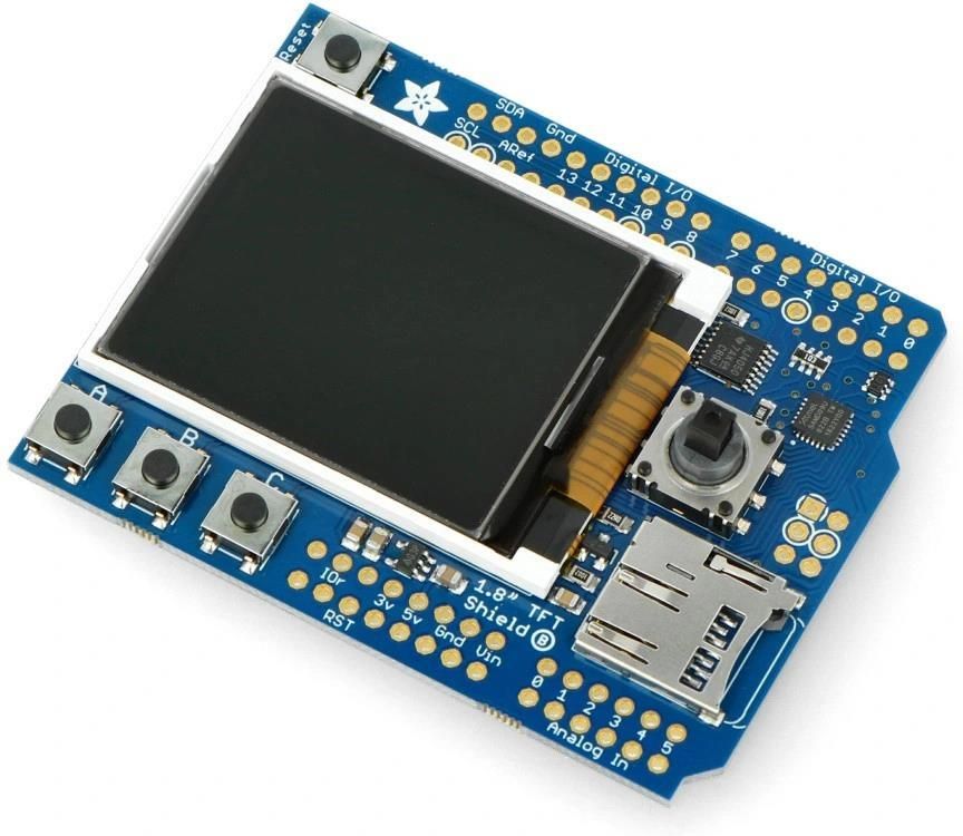 Mikrokontroler Adafruit Wyświetlacz 1,8'' TFT 128x160px z czytnikiem microSD + Joystick - Shield ...