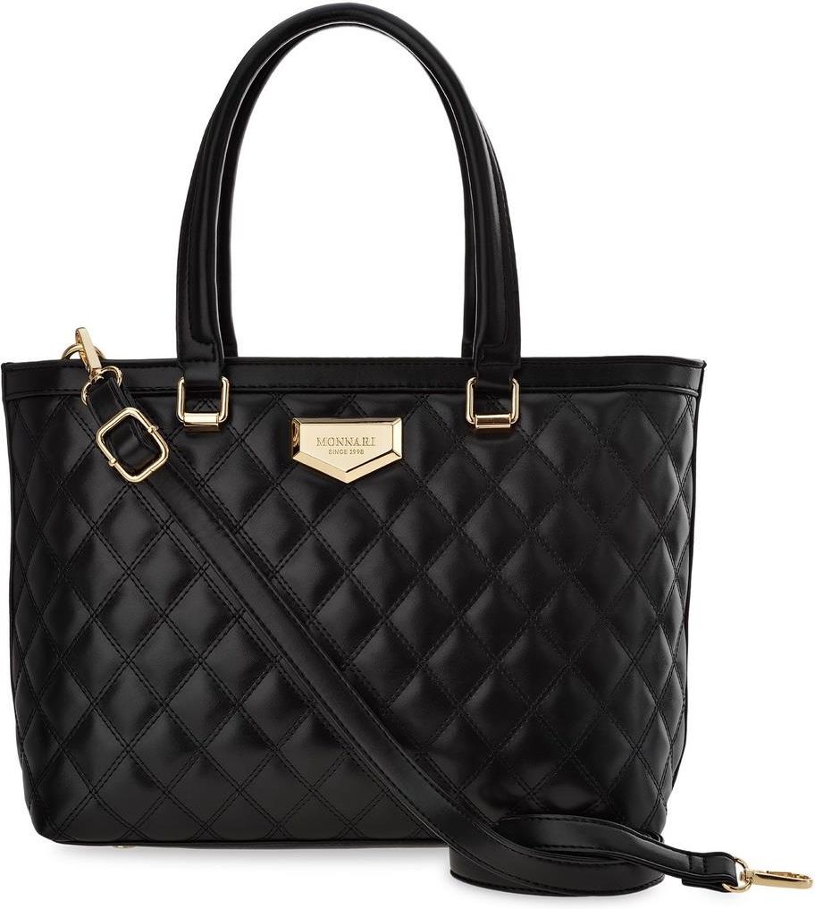 KLASYCZNA TOREBKA DAMSKA MONNARI PIKOWANA TORBA SHOPPER BAG DUŻY KUFEREK ŁÓDKA NA RAMIĘ - CZARNA ...