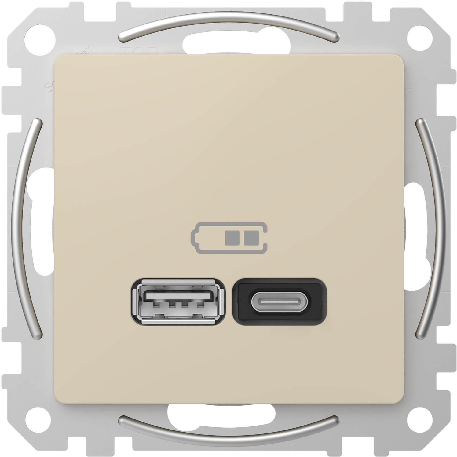 Gniazdo elektryczne Schneider Electric Ładowarka 2xUsb A+C 3A Beżowy Sedna Design&Elements ...