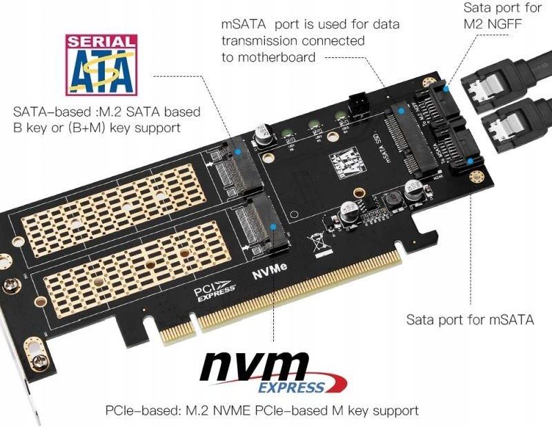 Adapter 3x dysk M.2: Sata + NVMe + mSATA PCI-e x16 - Opinie i ceny na ...