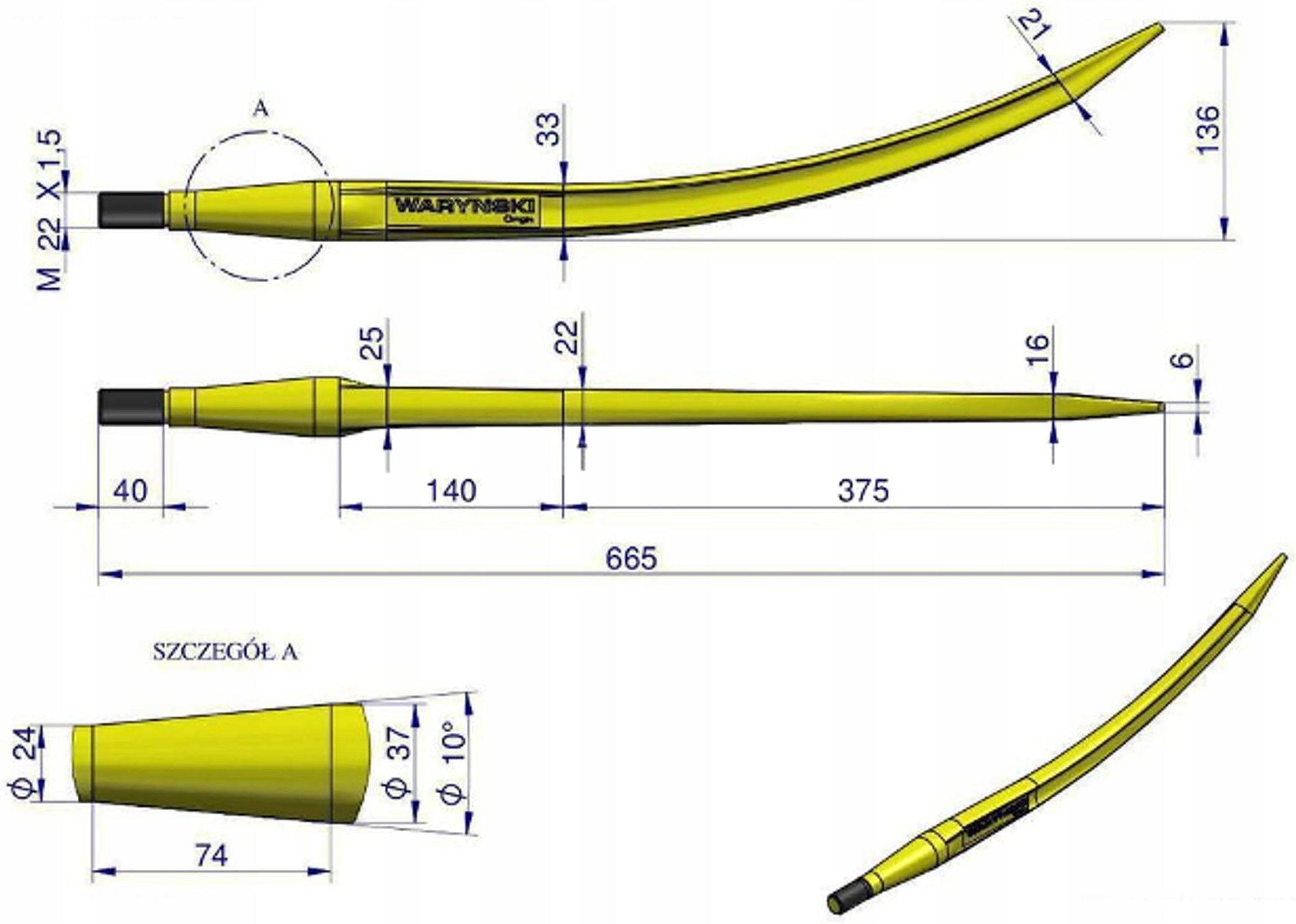 Waryński Ząb Palec Do Ładowacza Wygięty 680Mm M22X1,5 Tur 5193-Ft89K ...