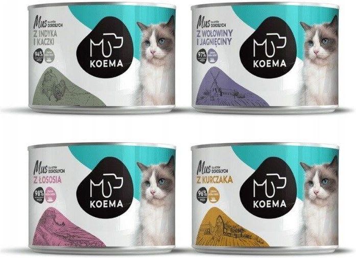 Karma Koema Mus Dla Kota Mix 4 Smaków Kurczak Indyk Z Kaczką Wołowina Z Jagnięciną Łosoś 4X200G ...