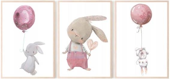 Zestaw 3 Obrazki A4 Plakaty Różowe Króliczki - Opinie i atrakcyjne ceny na Ceneo.pl