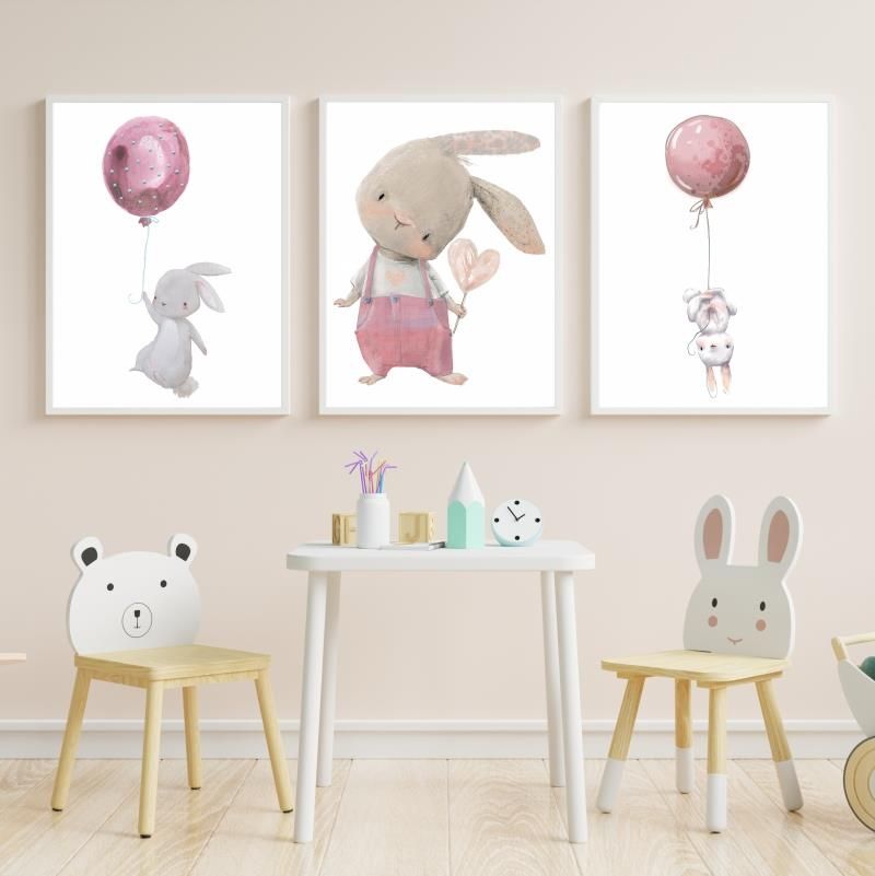 Zestaw 3 Obrazki 40X50Cm Plakaty Różowe Króliczki - Ceny i opinie - Ceneo.pl