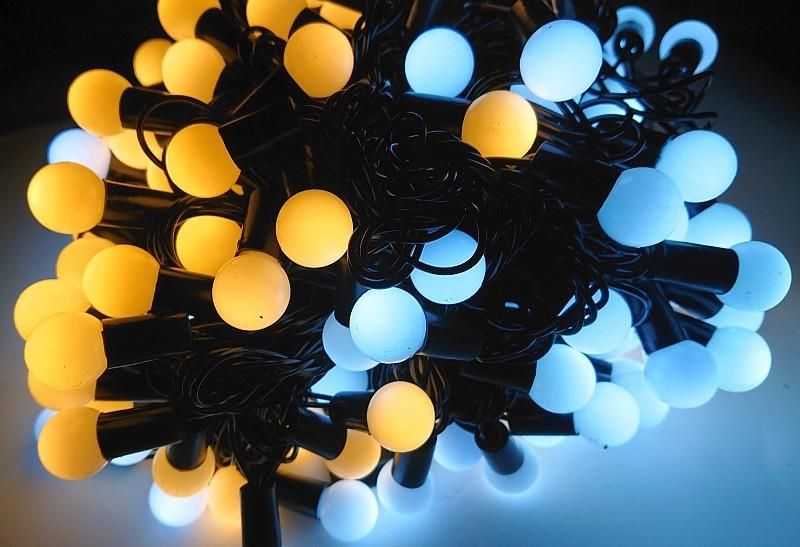 Lampki choinkowe diodowe kulki 300 LED-20m białe ciepłe i zimne kulki ...