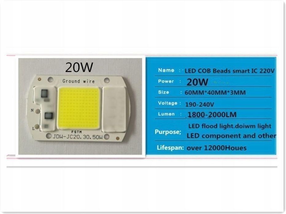 Dioda COB 20W neutralna zasilanie 230V+ pasta - Opinie i ceny na Ceneo.pl