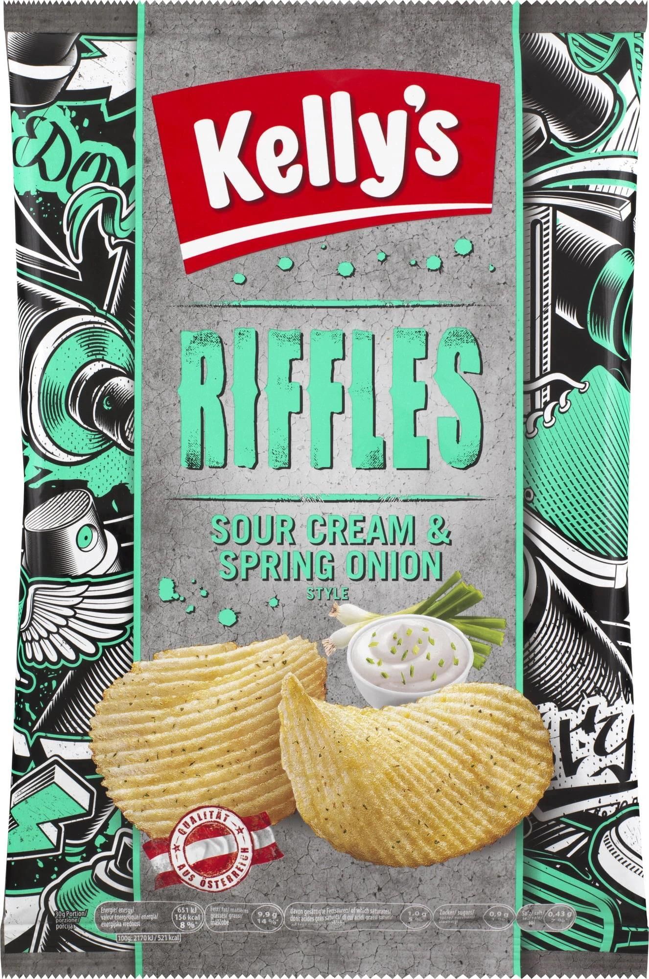 Kelly'S Riffles Sour Cream & Spring Onion 125 G - Ceny i opinie - Ceneo.pl