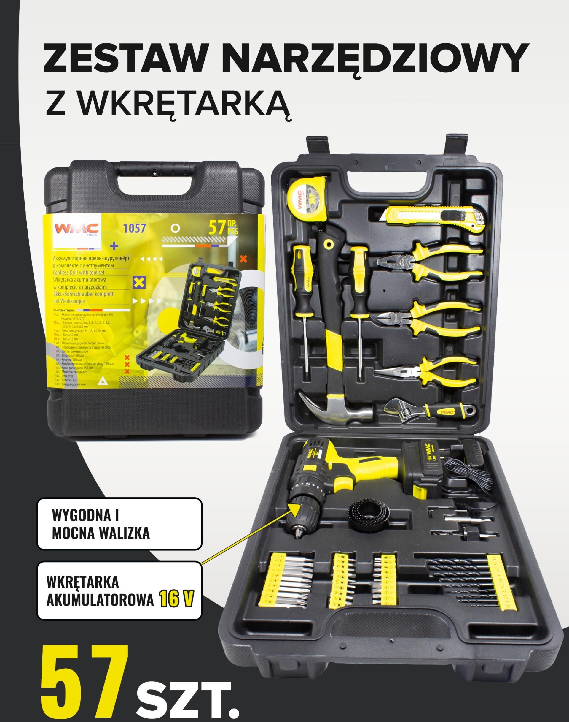 Zestaw narzędziowy Wmc Zestaw Narzędziowy Z Wkrętarką 57 El. Walizka ...