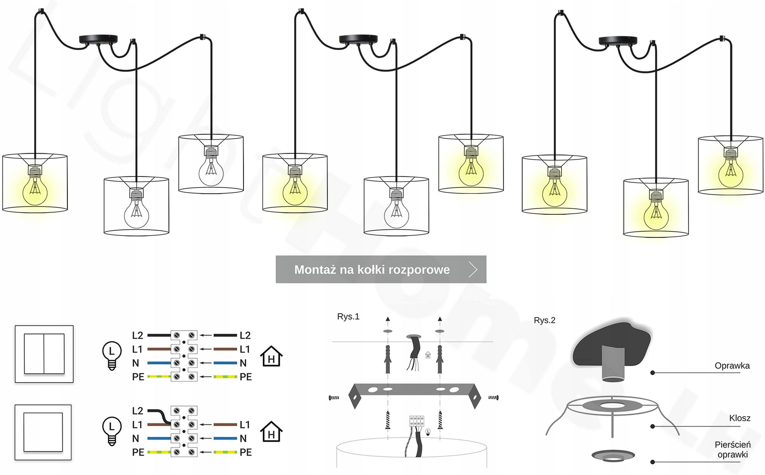 Light Home Lampa Wisząca Sufitowa Abażur Pająk Wzór Miedź ...