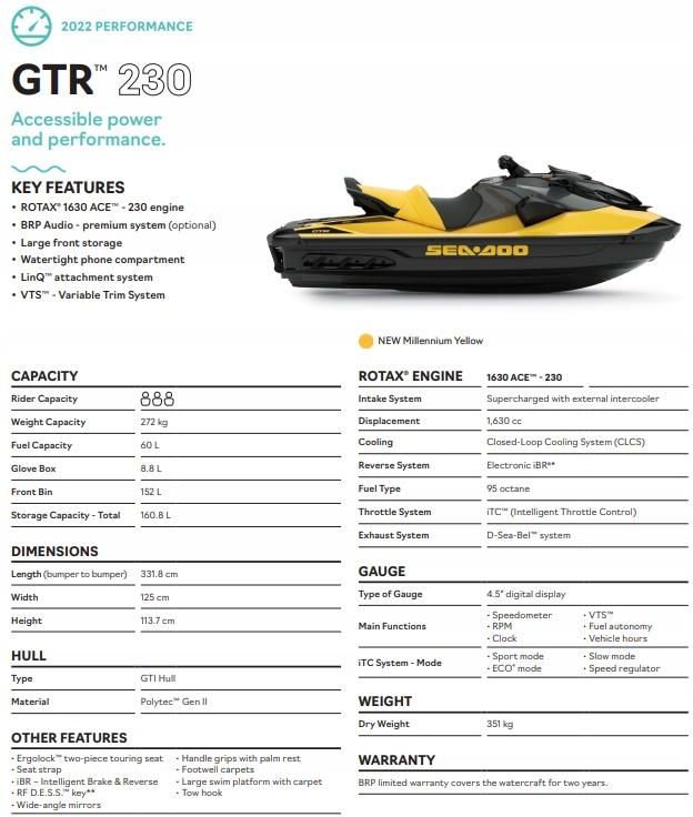 Sea-Doo GTR 230 Millenium Yellow - Opinie i ceny na Ceneo.pl