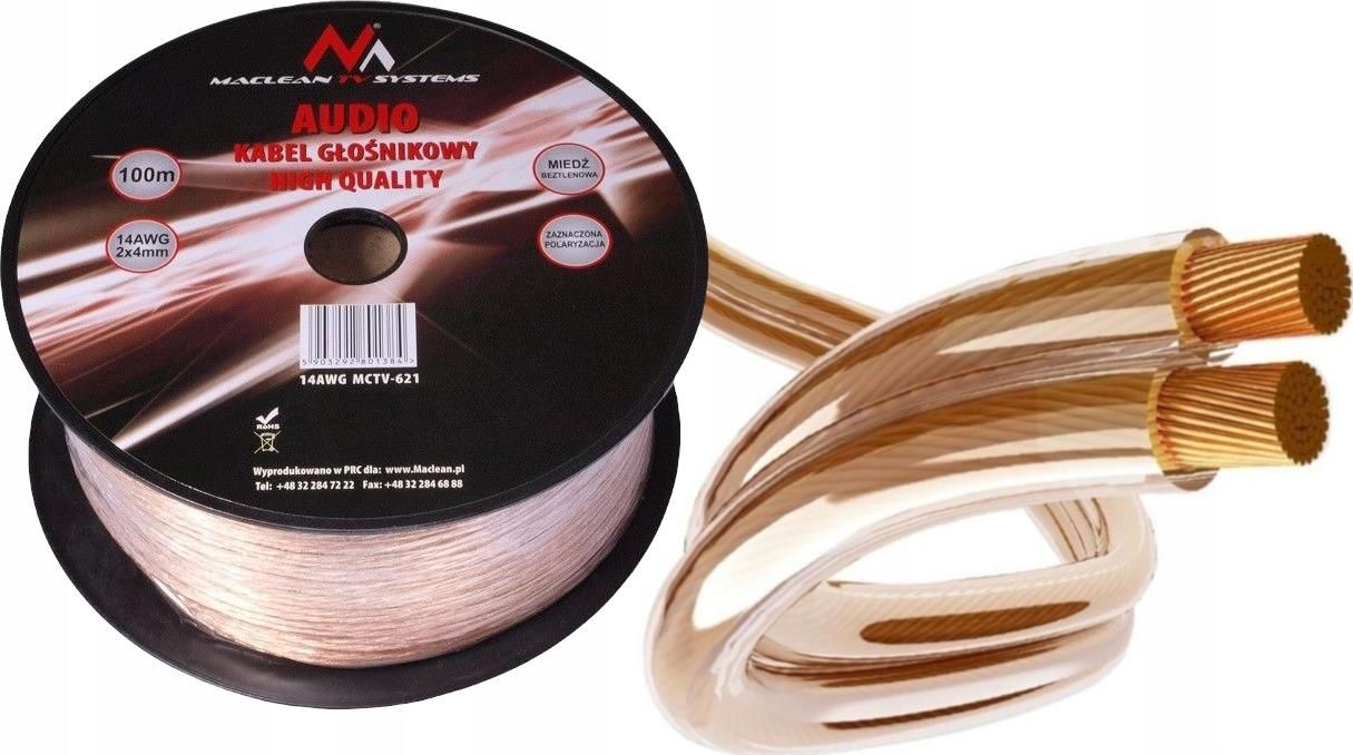 Maclean Przewód Kabel Głośnikowy Miedź Ofc Audio 100M 2X4M - Opinie i ...
