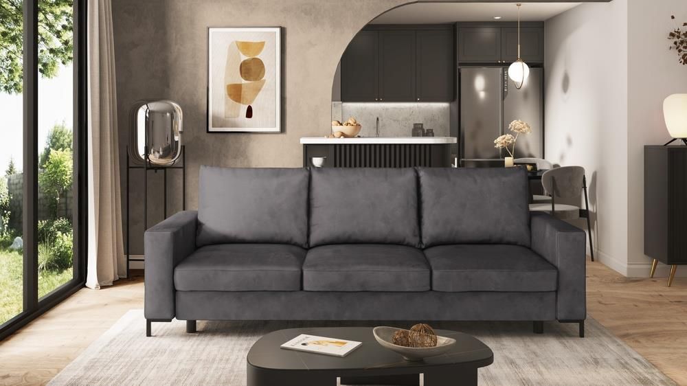 Kanapa Rozkładana Trzyosobowa Mokpeo Z Pojemnikiem Szara Welur 128704 ...