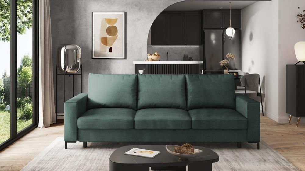 Kanapa Rozkładana Trzyosobowa Mokpeo Z Pojemnikiem Zielona Welur ...