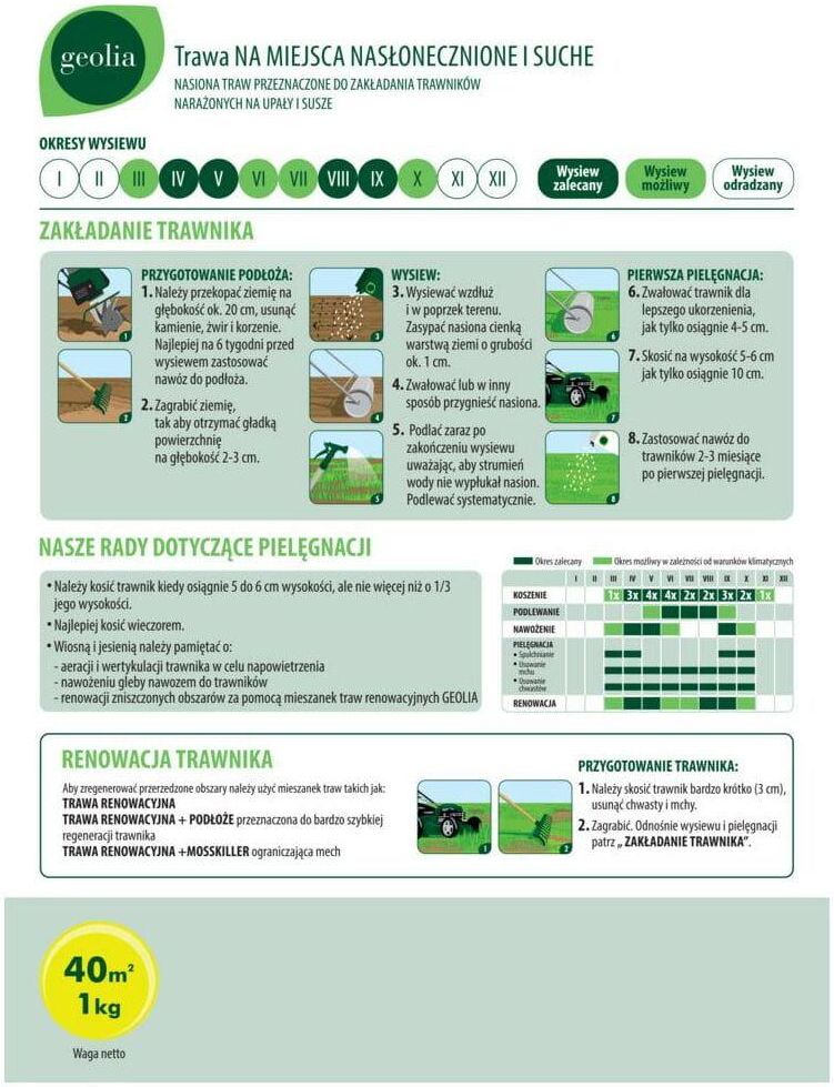 Nasiona Trawy Na Miejsca Nasłonecznione + Mikoryza 1Kg Geolia - Ceny i ...