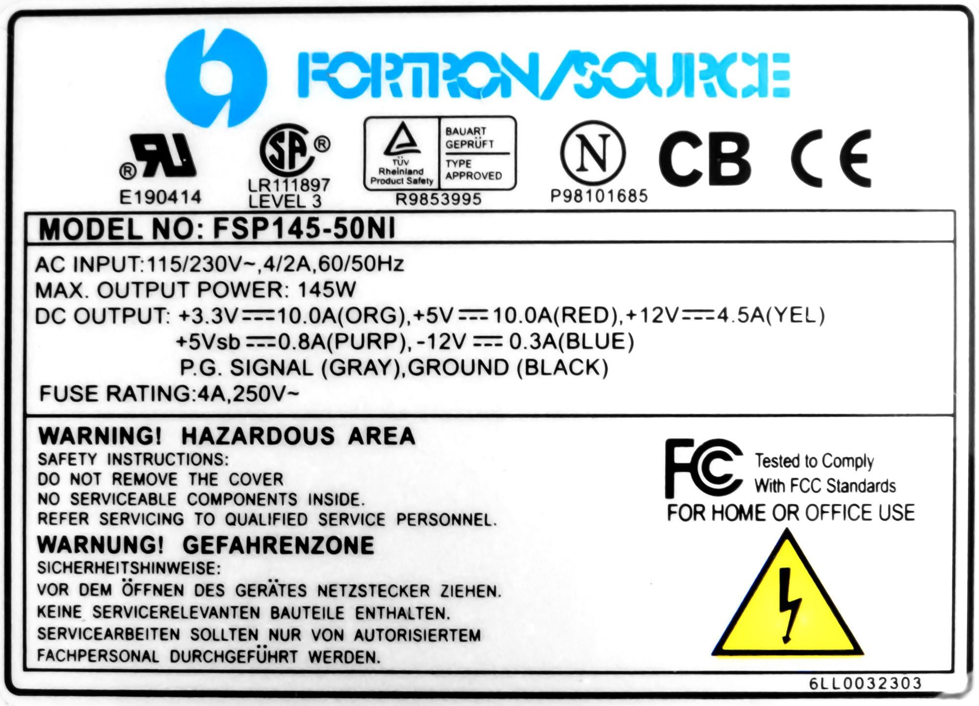 Zasilacz Fsp Fortron Fsp145-50Ni 145 Watt Atx 20-Pin (Fsp14550Ni ...