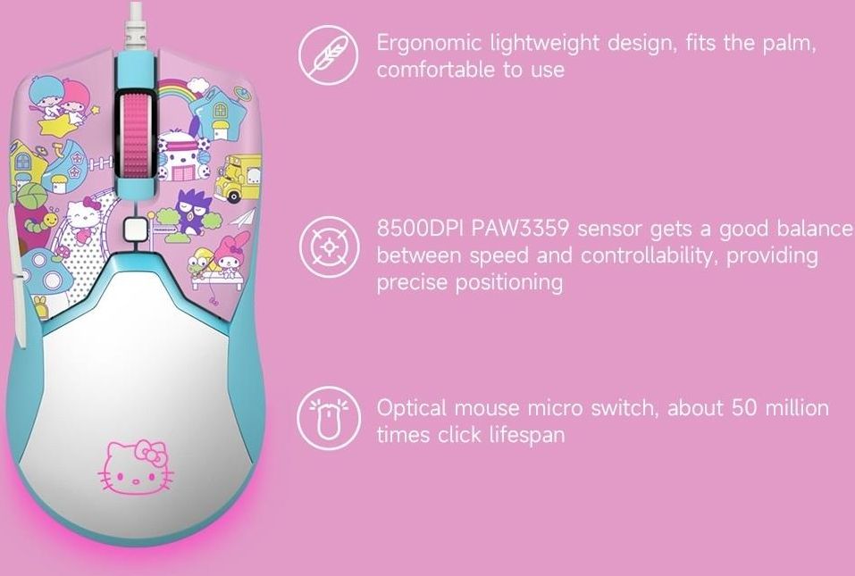 Klawiatura 1Byone Zestaw z myszą i podkładką Razer Hello Kitty ...