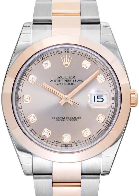 Rolex Datejust 41 Rolesor Everose Smooth / Oyster Sundust Diamond ...