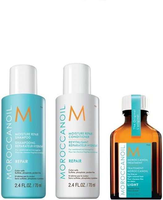 Moroccanoil Moisture Repair And Oil Treatment Light , Zestaw Nawilżający Włosy: Szampon 70Ml ...