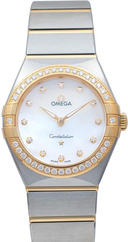 Omega Constellation Manhattan Quartz 28 mm White Dial Diamonds Yellow ...