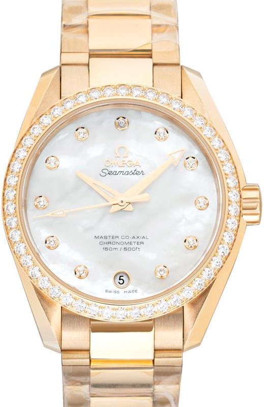 Omega Seamaster Automatic Mother of pearl Dial 18kt Yellow Gold ...