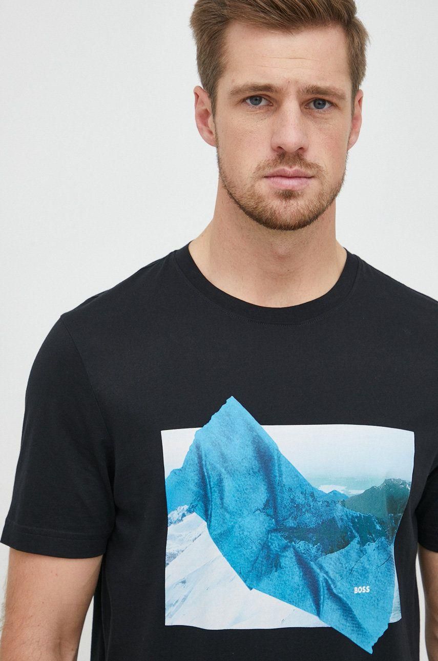 BOSS t-shirt bawełniany BOSS CASUAL kolor czarny z nadrukiem - Ceny i ...