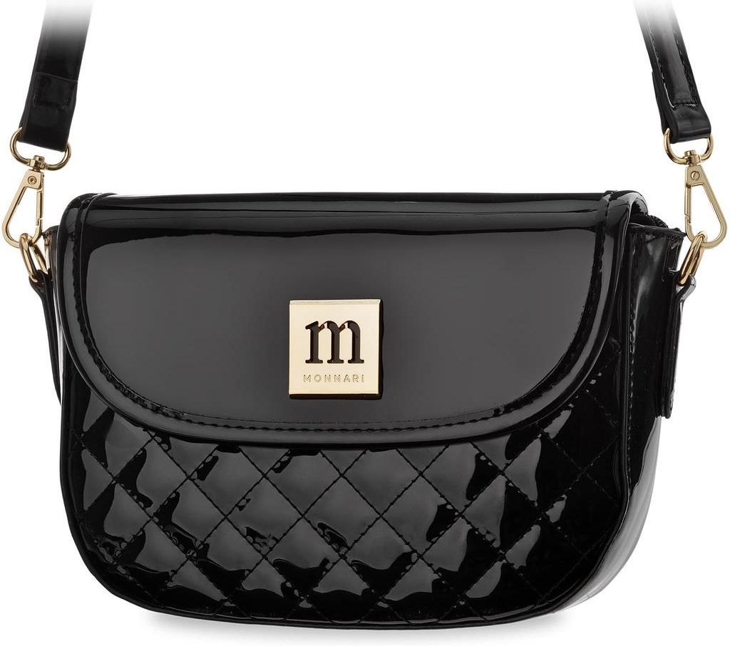 KLASYCZNA PIKOWANA TORBA MONNARI LAKIEROWANA LISTONOSZKA MAŁA TOREBKA DAMSKA - CZARNA - Ceny i ...