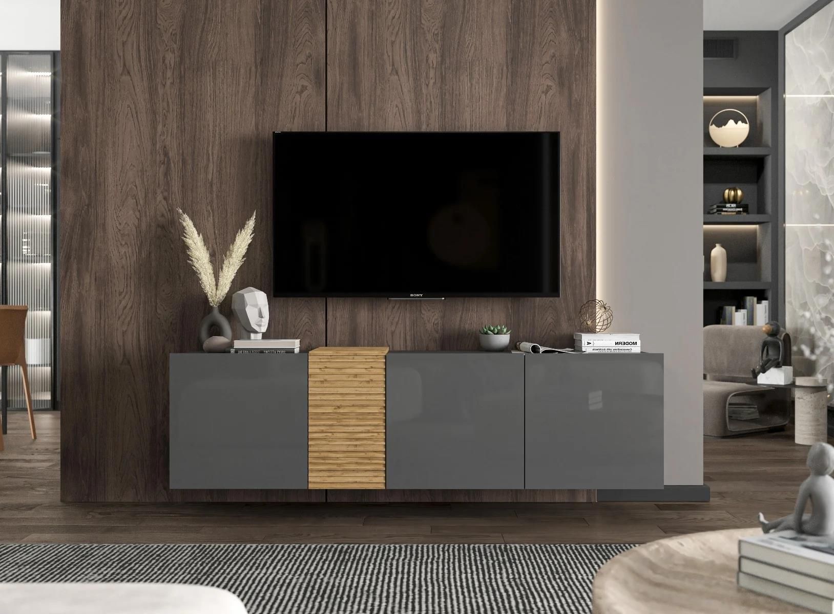 Szafka Rtv Nava 1 160 Grafit Połysk Dąb Artisan Vanta-Tv-Gre-Gre_Pol ...