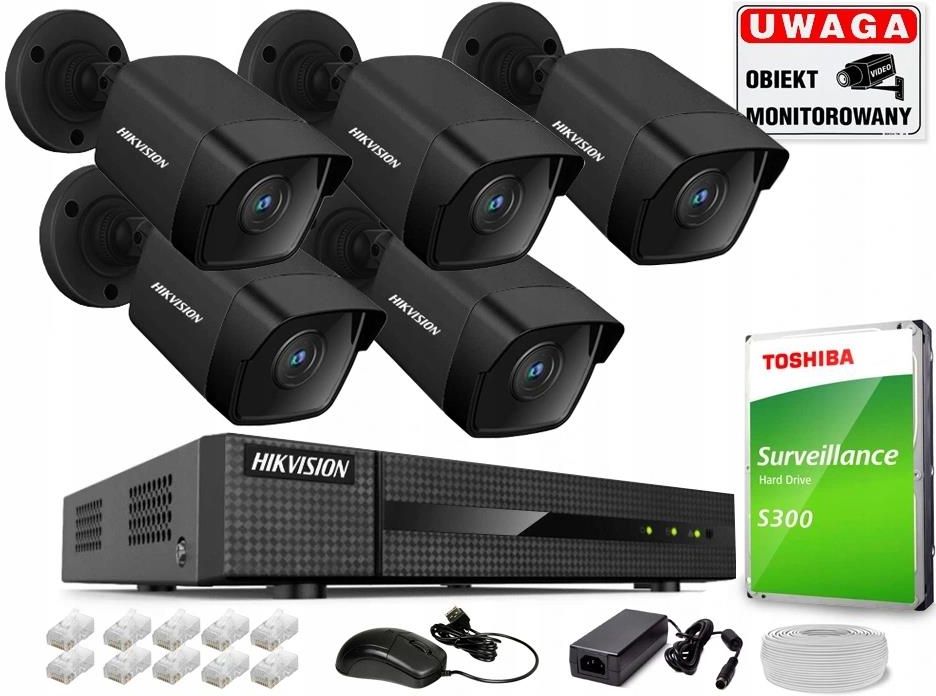 Zestaw do monitoringu HIKVISION MONITORNG 5 KAMER POE IP CZARNE ZESTAW ...
