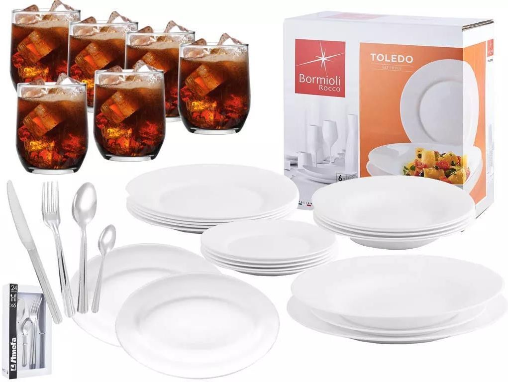 Bormioli Rocco Zestaw Obiadowy 50 El. Toledo Białe Talerze Sztućce ...