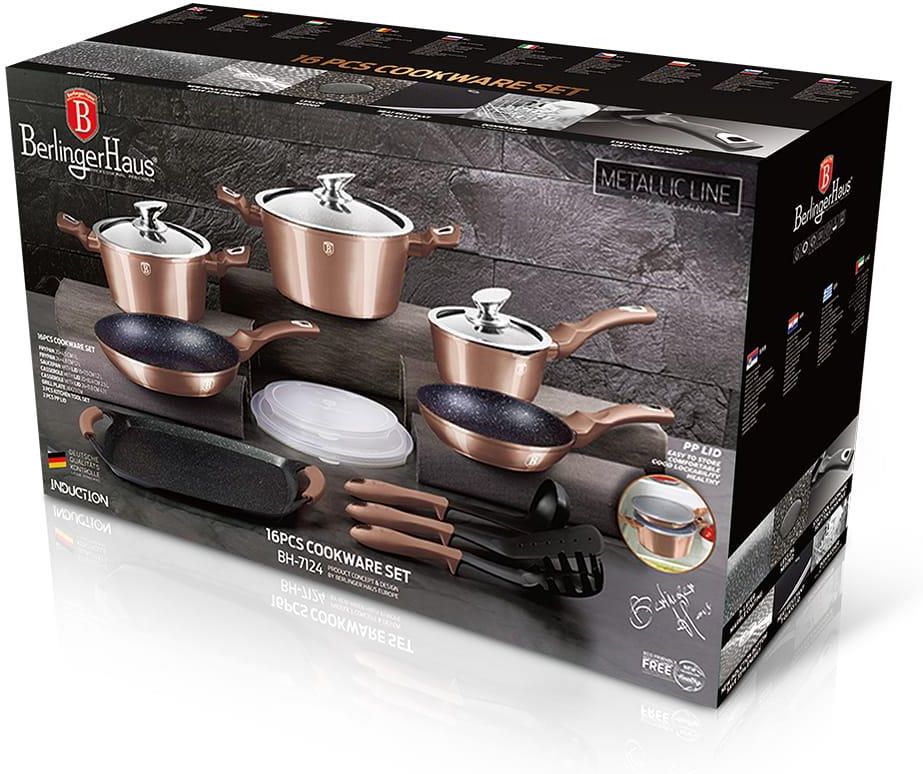 Berlinger Haus Zestaw Garnki Patelnie Akcesoria + Płyta Grillowa Rose Gold (BH7124) - Opinie i ...