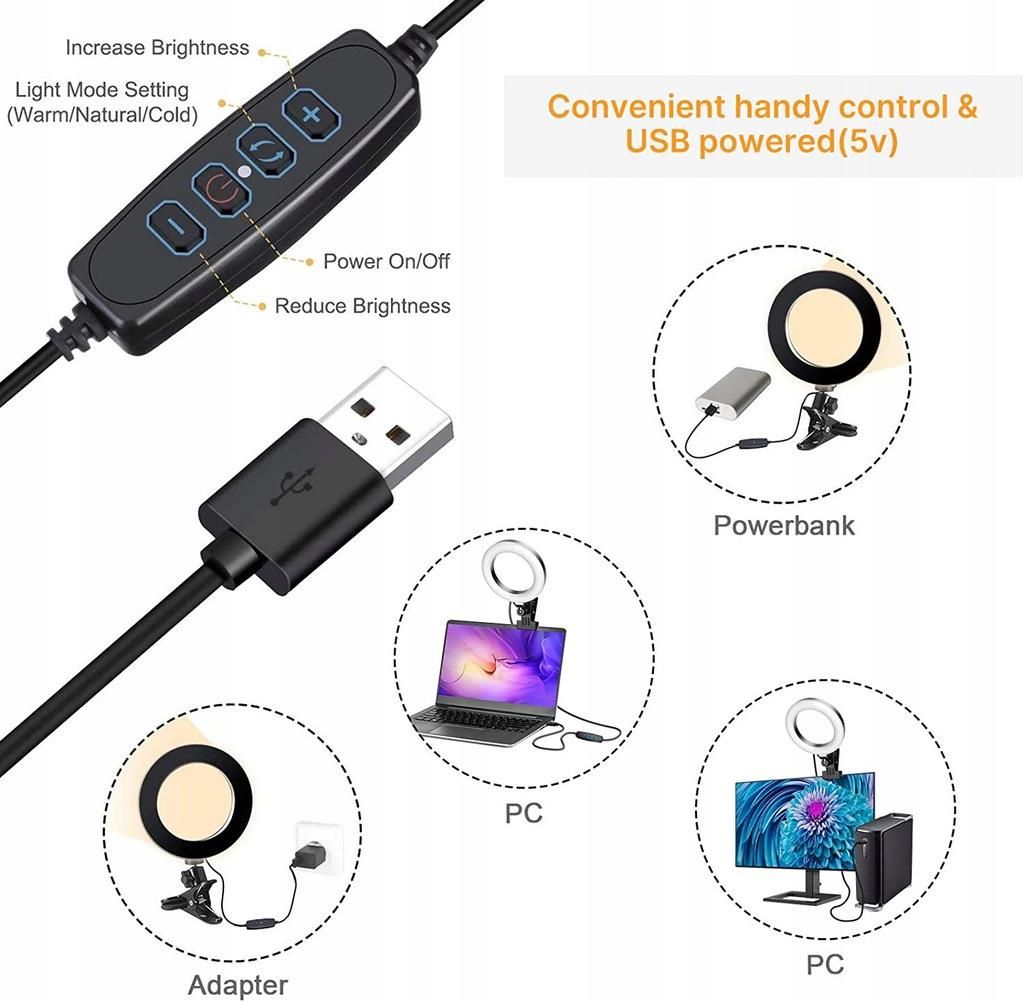 Ring Lampa Pierścieniowa Led Usb Z Klipsem Do Selfie - Ceny i opinie na Ceneo.pl