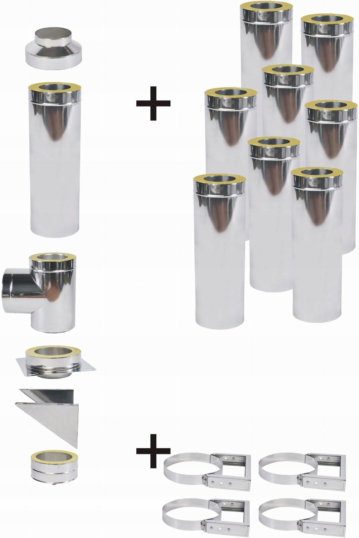 System kominkowy Checz Komin Dwuścienny, 0,8Mm,Drewno,Węgiel;Ø 180;9Rur Kominizolowany180240089 ...