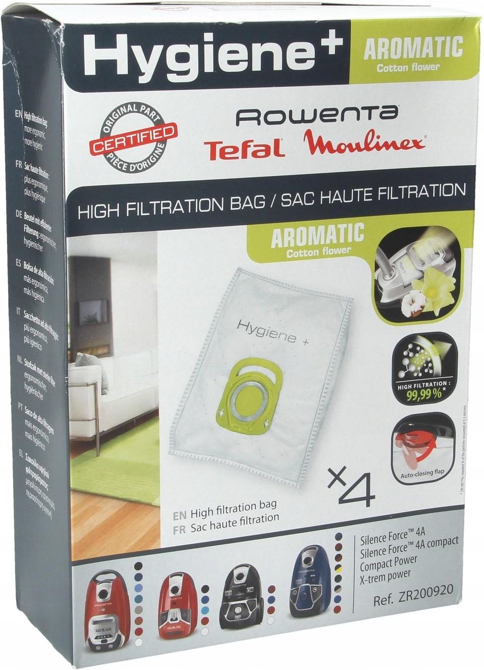Worek do odkurzacza Seb Worki Rowenta Hygiene+ Aromatic Zr200920 (4szt ...