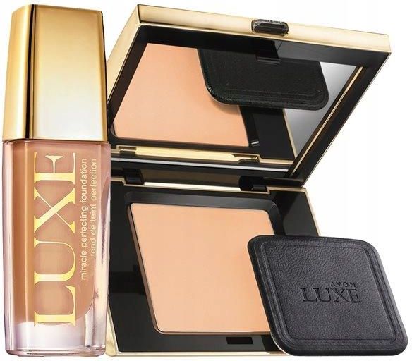 AVON LUXE podkład Medium Bisque i Puder prasowany Luxe Light Medium ...