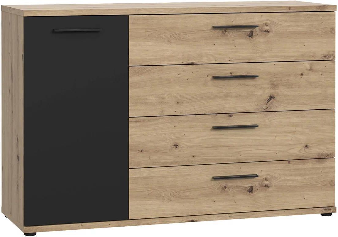 Pyspace Komoda EARTH225 kolor dębu z czarnym dekorem - Opinie i atrakcyjne ceny na Ceneo.pl
