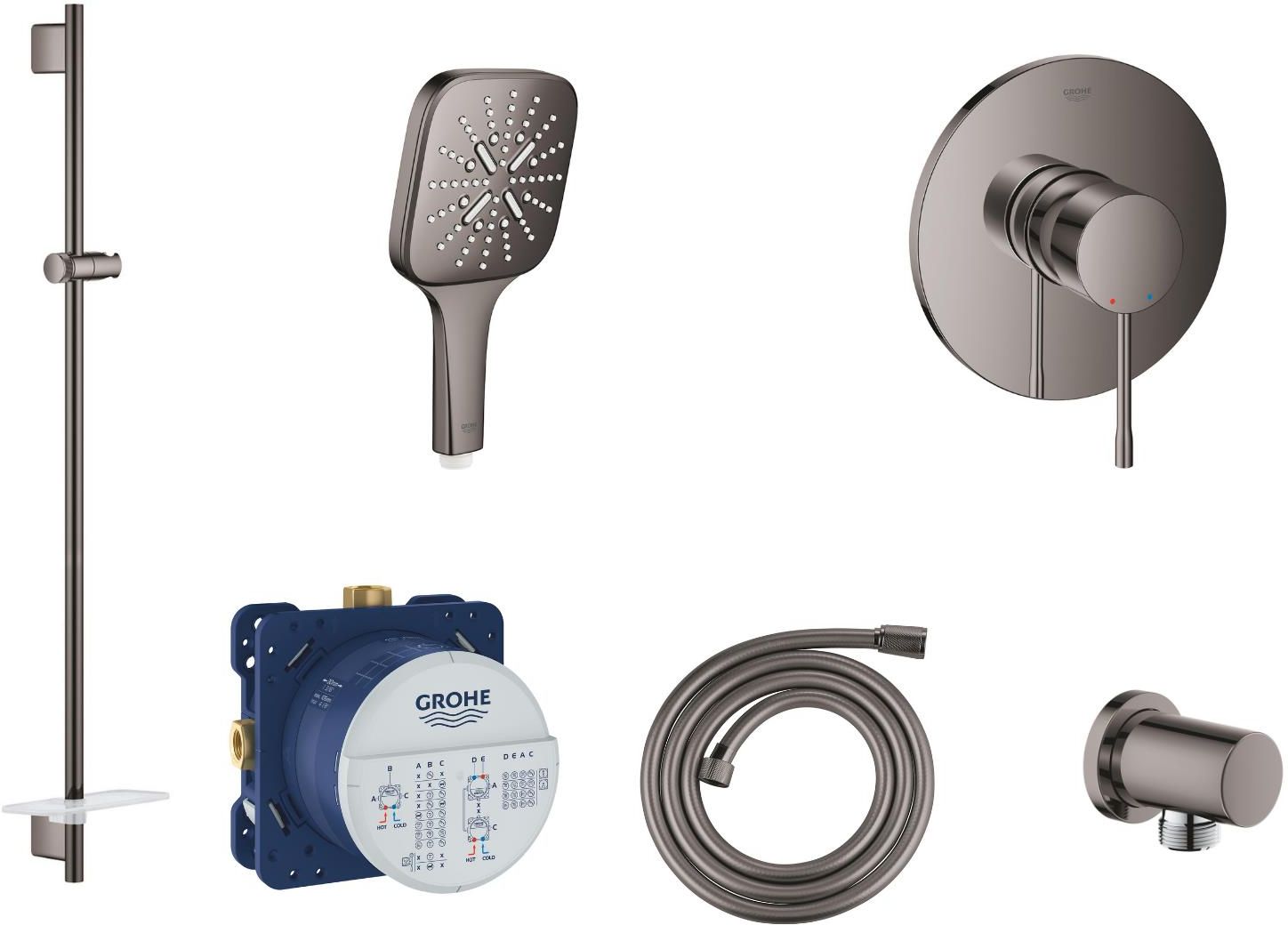 Zestaw prysznicowy Grohe Essence Hard Graphite 24057A01+35600000+27057A00+26603A00+26582A00 ...