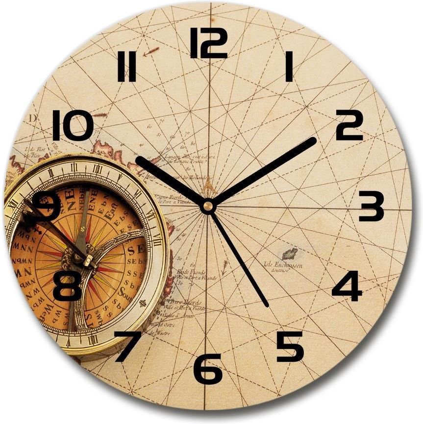 Wallmuralia.Pl Zegar Szklany Na Ścianę Kompas Na Mapie ...