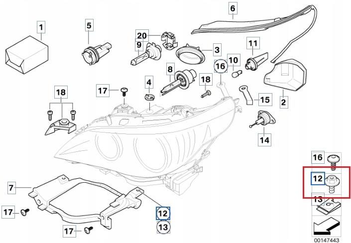 Lampa przednia Bmw Oe E60 E65 Śruba Ślizgu Wspornika A Bmw07119905807Oe ...
