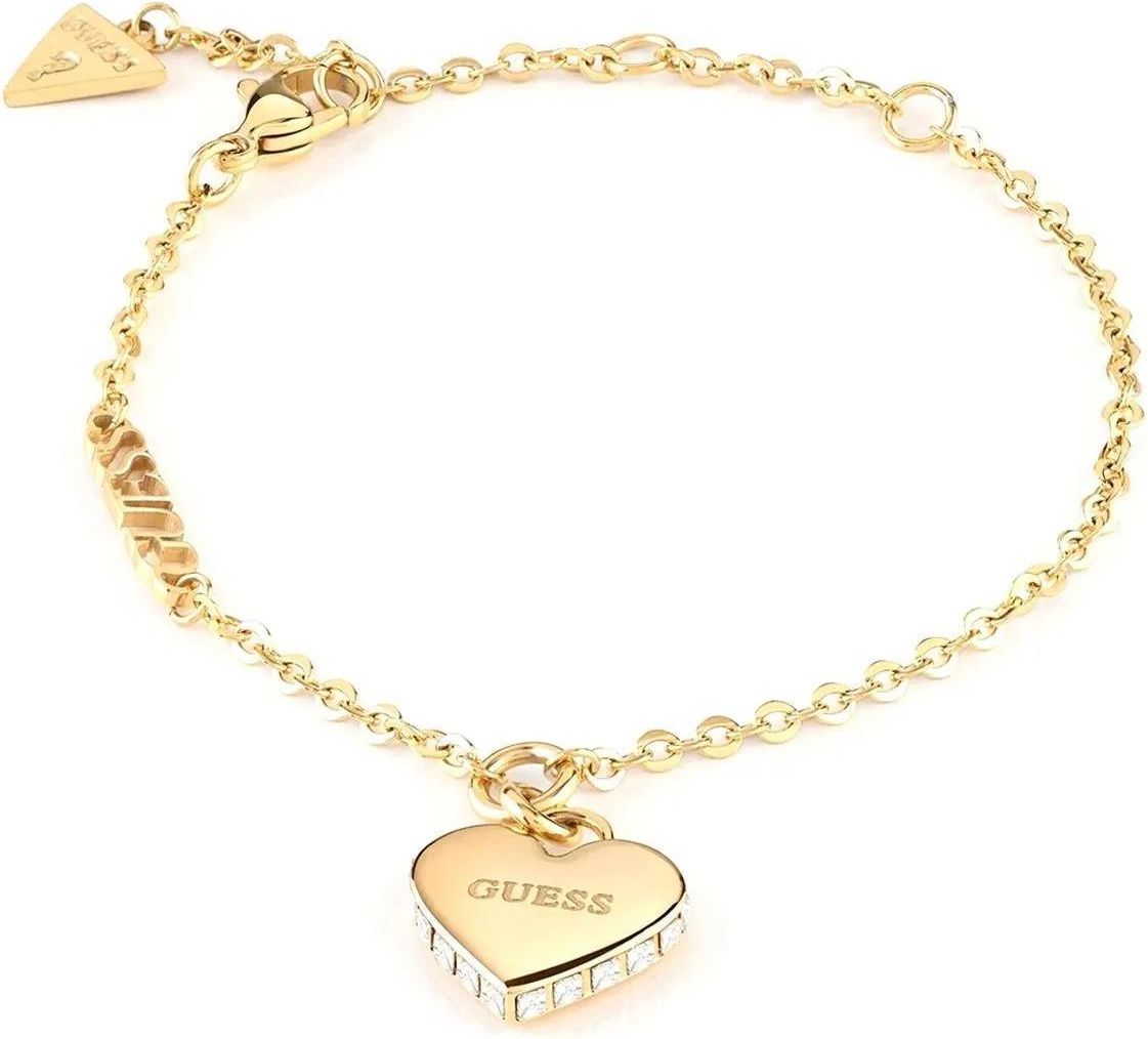 GUESS EU BIŻUTERIA GUESS DAMSKA BRANSOLETKA ZŁOTA SERCE Z LOGO ...