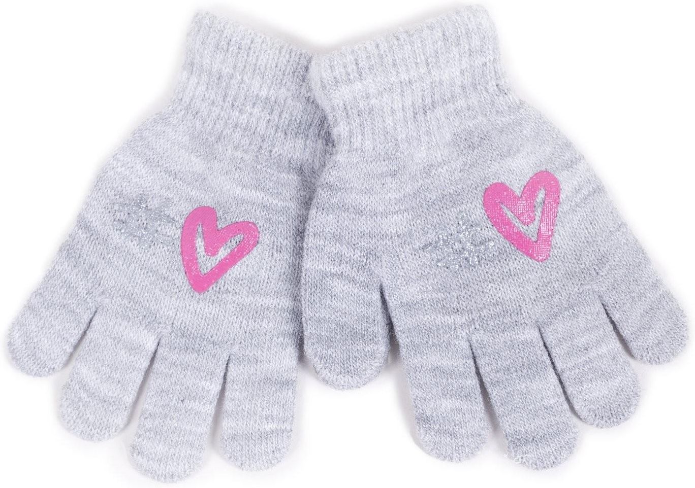 Rękawiczki dziewczęce pięciopalczaste szare hasztag serce : Rozmiar ...